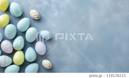 Easter eggs on a blue concrete background,...のイラスト素材 [119116215] - PIXTA