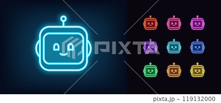 Outline neon chat bot icon set. Glowing neon...のイラスト素材 [119132000] - PIXTA