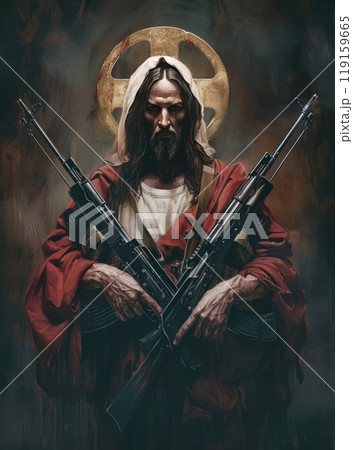 An iconic image of a long-haired, bearded man...のイラスト素材 [119159665] - PIXTA