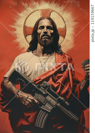 An iconic image of a long-haired, bearded man...のイラスト素材 [119159667] - PIXTA