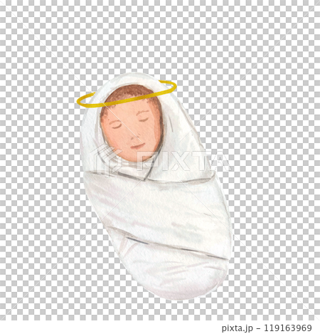 Wrapped baby Jesus with golden nimbus...のイラスト素材 [119163969] - PIXTA