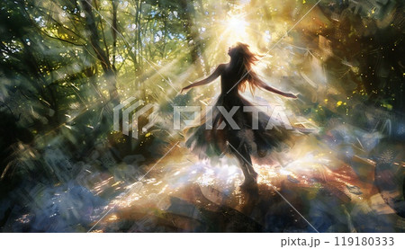Image of a forest nymph among the sun's raysのイラスト素材 [119180333] - PIXTA