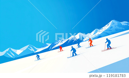 Dynamic Winter Sports Scene with Skiers on Slopesのイラスト素材 [119181783 ...