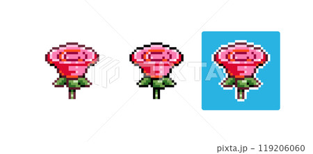 Pixel Art Rose Icon Vector Illustration. Pink...のイラスト素材 [119206060] - PIXTA