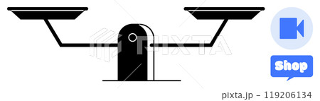 Black balance scale with two icons on the right...のイラスト素材 [119206134 ...