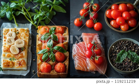A foodie collage with delicious food photos and...のイラスト素材 [119211219 ...