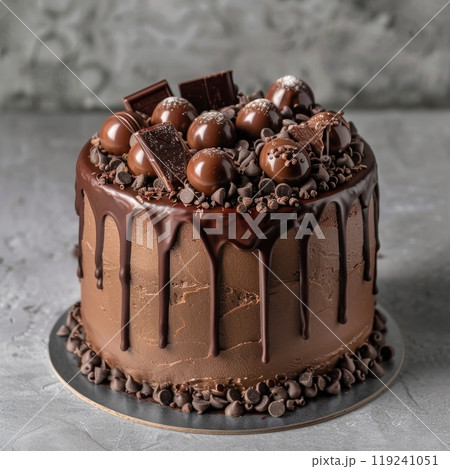 This enticing chocolate cake features a glossy...のイラスト素材 [119241051 ...