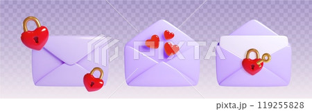 3d love letter. Purple heart mail icon vectorのイラスト素材 [119255828] - PIXTA