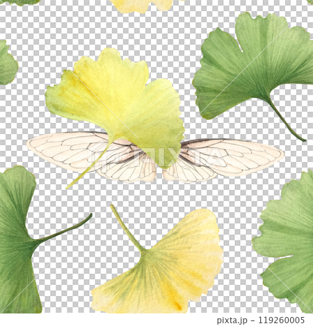 Ginkgo vibrant green, yellow leaves, creamy...のイラスト素材 [119260005] - PIXTA