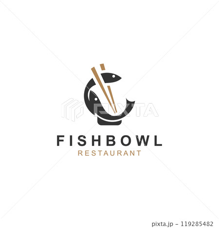 Fish Bowl logo with Chopstick, Japanese...のイラスト素材 [119285482] - PIXTA