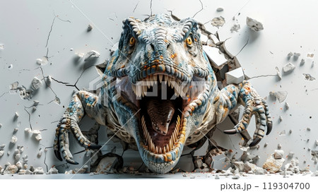 Tyrannosaurus rex breaking through cracked wall...のイラスト素材 [119304700] - PIXTA