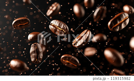 Coffee beans exploding outward with energy,...のイラスト素材 [119315982] - PIXTA