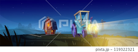 Cartoon night farm landscapeのイラスト素材 [119322321] - PIXTA