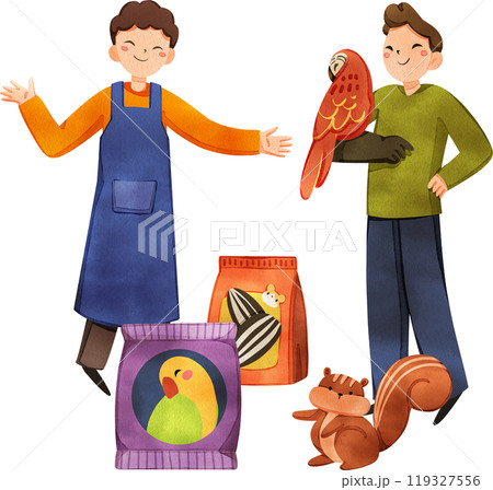 Pet food salesman and bird and squirrel...のイラスト素材 [119327556] - PIXTA
