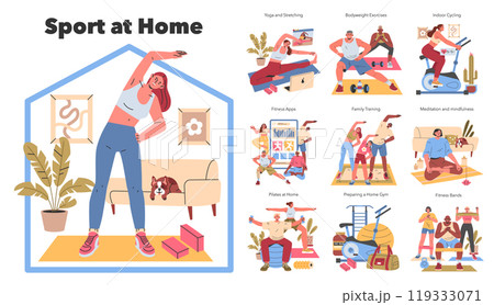 Sports at Home set. A diverse range of indoor...のイラスト素材 [119333071] - PIXTA