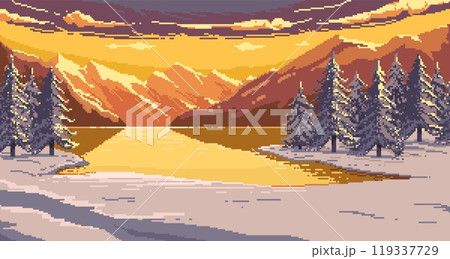 Retro 8 bit winter landscape. Snowy mountains...のイラスト素材 [119337729] - PIXTA
