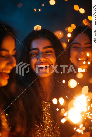 A young woman beaming with joy, surrounded by...のイラスト素材 [119370676] - PIXTA