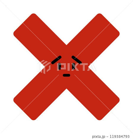 Red cross icon with a sad smiley face. Wrong...のイラスト素材 [119384793] - PIXTA