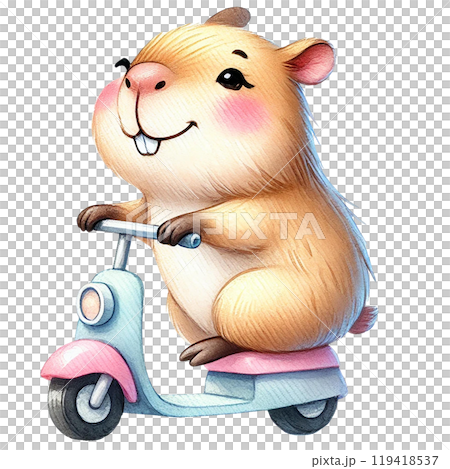Cute hamster riding a pink scooter with a...のイラスト素材 [119418537] - PIXTA