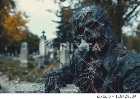 Gruesome zombie figure with decaying flesh in a...のイラスト素材 [119428334 ...
