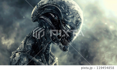 Scary humanoid alien on abstract smoke...のイラスト素材 [119454858] - PIXTA