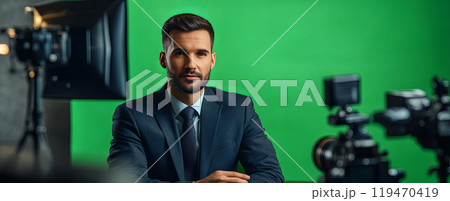 Professional Sports Commentator at Desk with...のイラスト素材 [119470419] - PIXTA