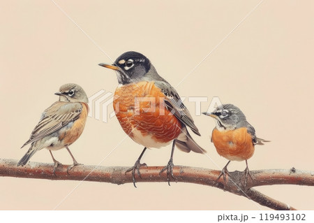 American Robin, isolated on pastel background,...のイラスト素材 [119493102 ...