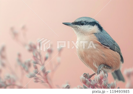 Nuthatch, isolated on pastel background, stock...のイラスト素材 [119493985 ...