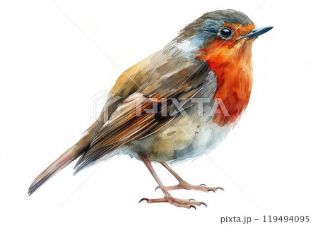 Robin, bird, Pastel-colored, in hand-drawn...のイラスト素材 [119494095] - PIXTA