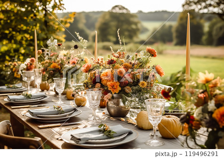 Autumn table scape, autumnal dinner table...のイラスト素材 [119496291] - PIXTA