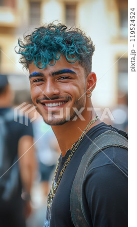 Gen Z Man with Trendy Blue Hair dyed eyebrows...のイラスト素材 [119524524] - PIXTA