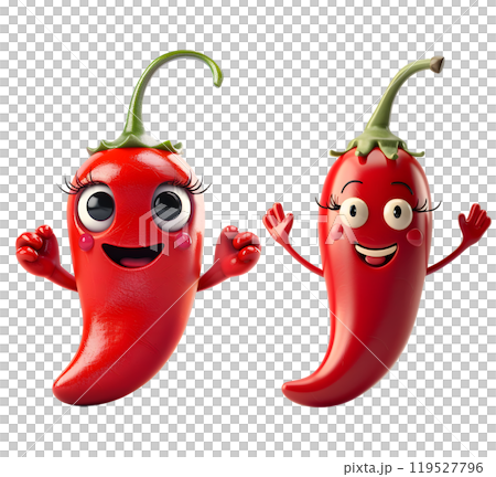 Cheerful animated red peppers with eyes and...のイラスト素材 [119527796] - PIXTA
