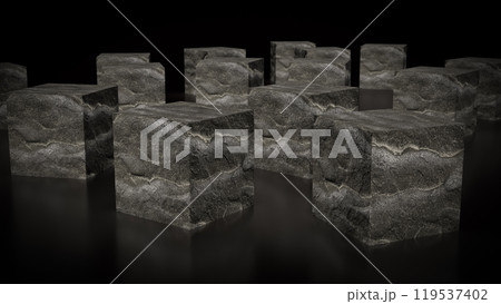 The Stone cube rock on black Background 3d...のイラスト素材 [119537402] - PIXTA