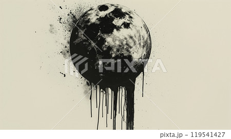 Dripping monochrome moon with splattered ink.のイラスト素材 [119541427] - PIXTA
