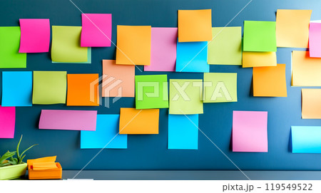 Closeup Blank colorful sticky notes on wall....のイラスト素材 [119549522] - PIXTA