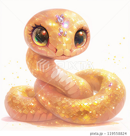 A cute yellow snake with blue eyes and a...のイラスト素材 [119558824] - PIXTA