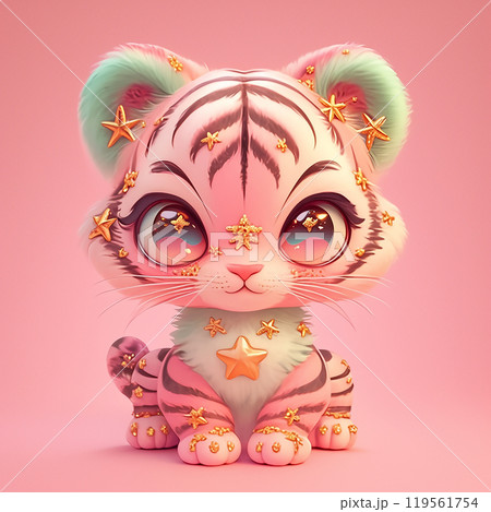 A cartoon tiger with gold and pink stripes and...のイラスト素材 [119561754 ...