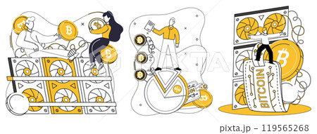 Bitcoin mining vector illustration. Algorithm,...のイラスト素材 [119565268 ...