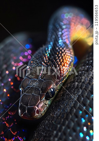 This vibrant snake showcases an iridescent...のイラスト素材 [119566653] - PIXTA