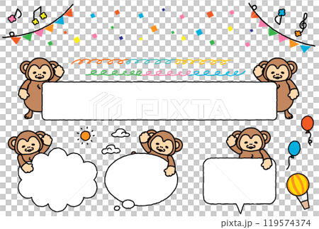 A set of cute monkey frames - Stock Illustration [119574374] - PIXTA