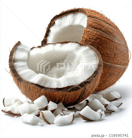 Fresh coconut split open with white flesh and...のイラスト素材 [119595741] - PIXTA