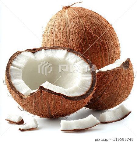 Fresh coconut split open with white flesh and...のイラスト素材 [119595749] - PIXTA