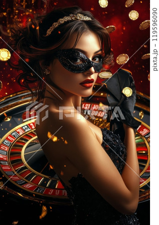 Woman in elegant dress at a roulette table,...のイラスト素材 [119596090] - PIXTA