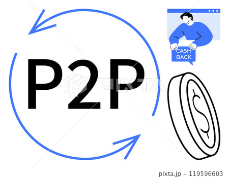 P2P icon with cash symbols, a stylized coin,...のイラスト素材 [119596603] - PIXTA