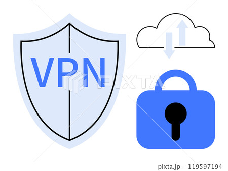Shield with VPN text, cloud with arrows...のイラスト素材 [119597194] - PIXTA