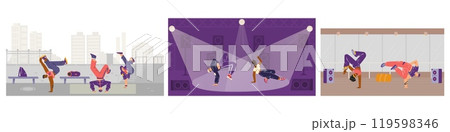 Break dancers dynamic poses on the street, on...のイラスト素材 [119598346] - PIXTA