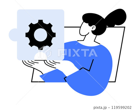 Simplified person holding a puzzle piece with a...のイラスト素材 [119599202 ...
