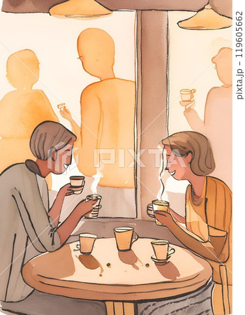 カフェで談笑のイラスト素材 [119605662] - PIXTA