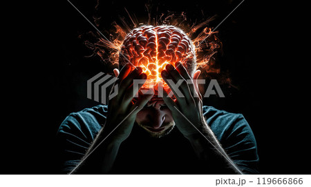 A man is depicted with his hands clutching his...のイラスト素材 [119666866 ...