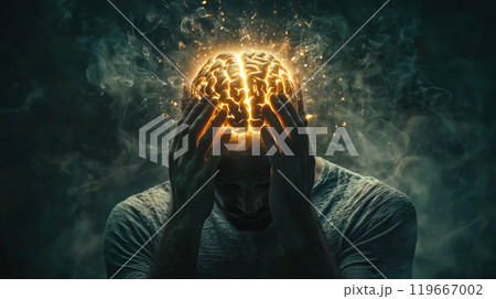 A man is depicted with his hands clutching his...のイラスト素材 [119667002 ...